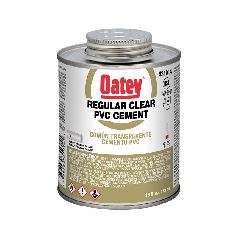 Oatey® Regular Clear PVC Cement 16oz. — Quality Industrial Safety